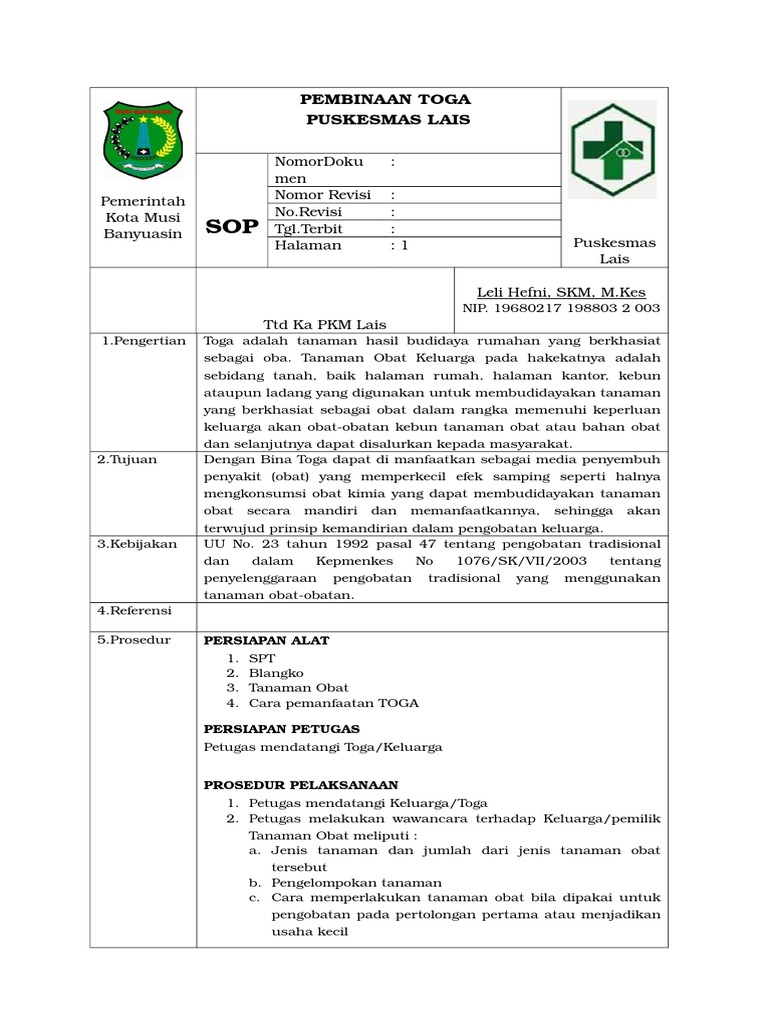 Sop BINA-TOGA | PDF