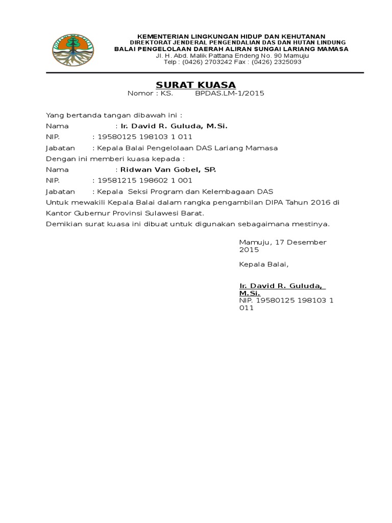 Surat Kuasa Pengambilan DIPA 2016 | PDF