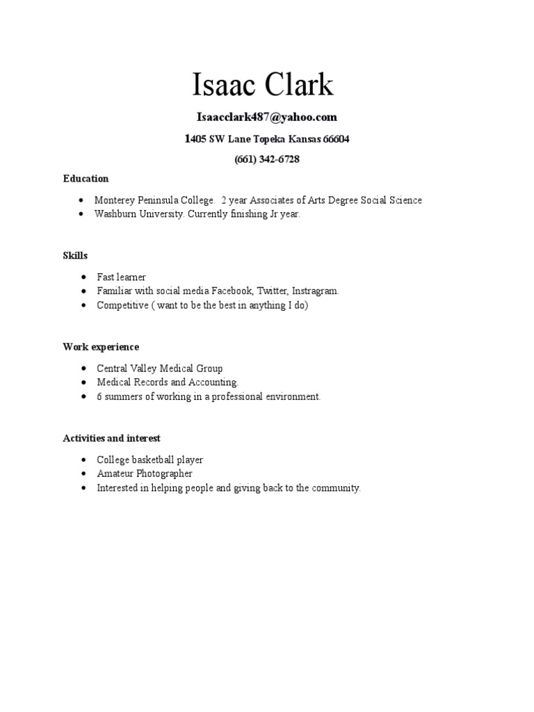 Isaac Clark: Resume Overview and Skills | PDF