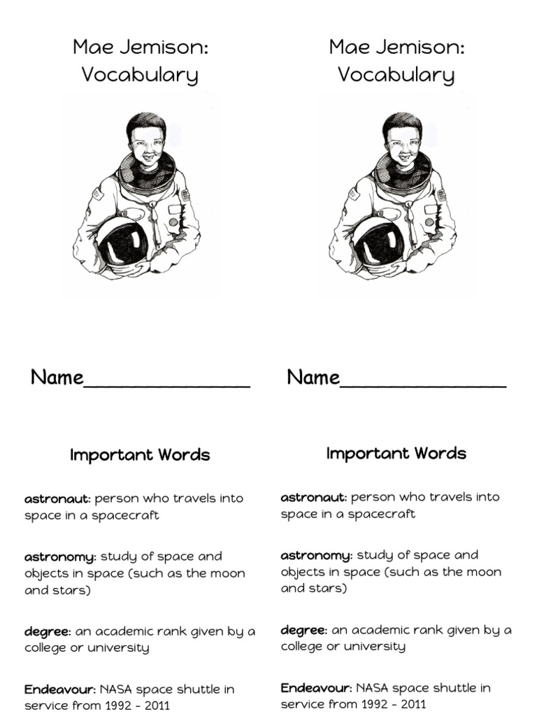 Mae Jemison: Vocabulary Mae Jemison: Vocabulary | PDF | Spacecraft ...