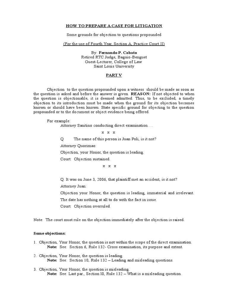 Some Grounds for Objection | Objection (Law) | Cross Examination