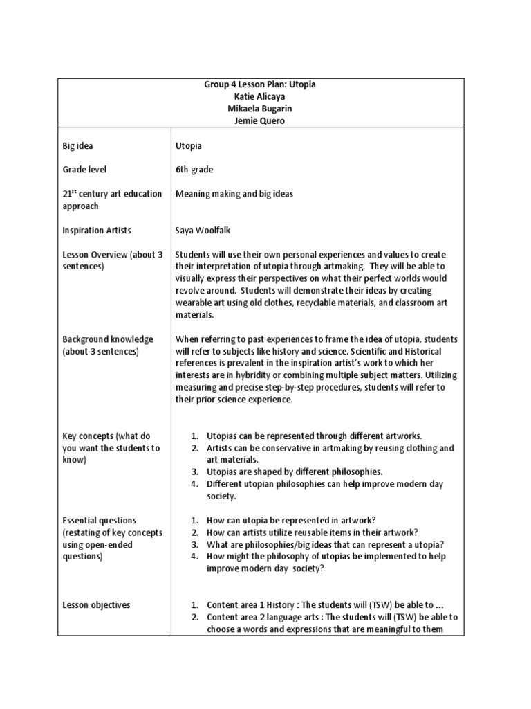 Art 133 Group 4 Lessonplann | PDF | Educational Assessment | Lesson Plan