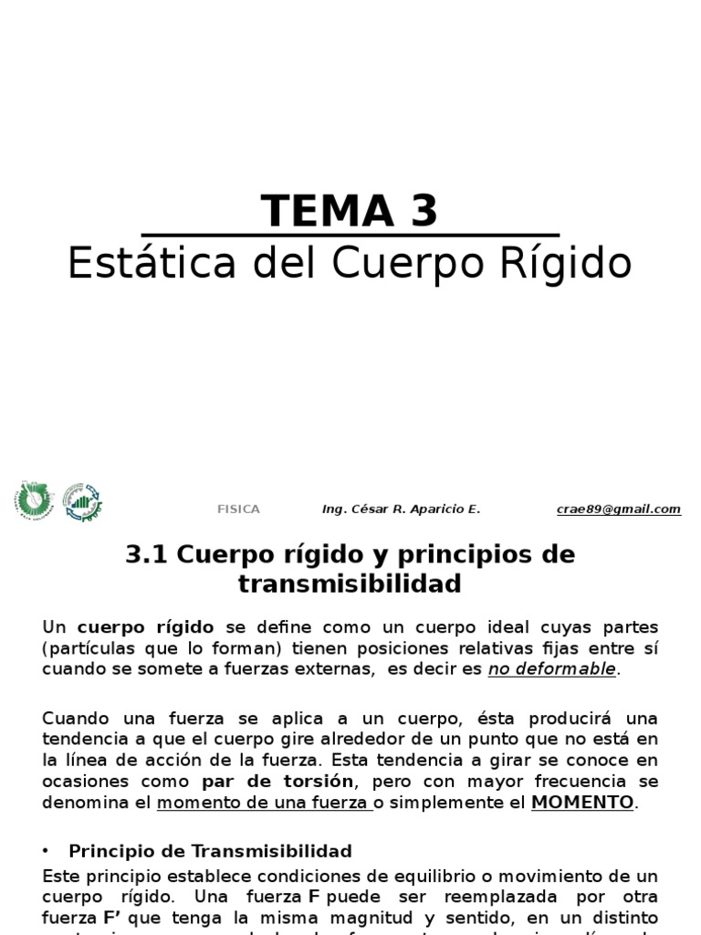 Tema 3 - Estatica Del Cuerpo Rigido | PDF | Fuerza | Ingeniería mecánica