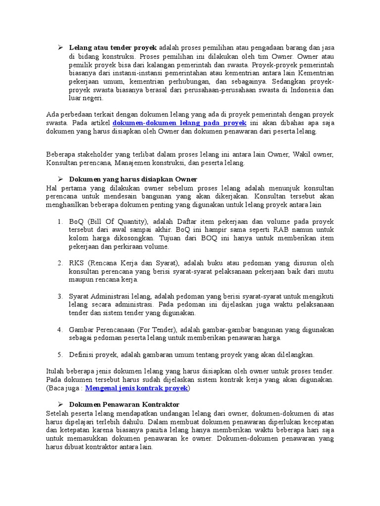 Lelang or Tender Serta Dokumen Pendukung | PDF
