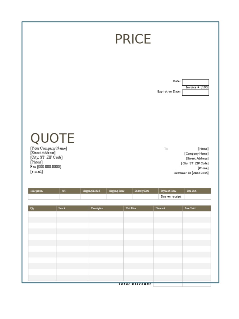 Quote Sheet Template | PDF
