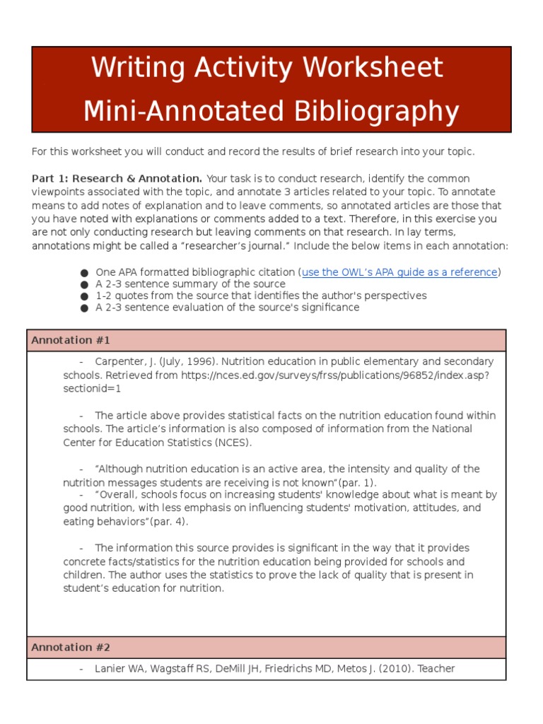 Annotated Bibliography on Childhood Obesity | PDF | Childhood Obesity ...