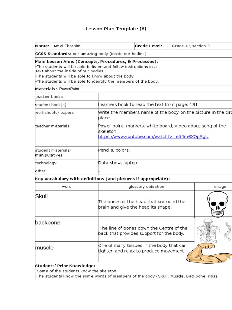 Lesson Plan 6 | PDF | Skeleton | Skull