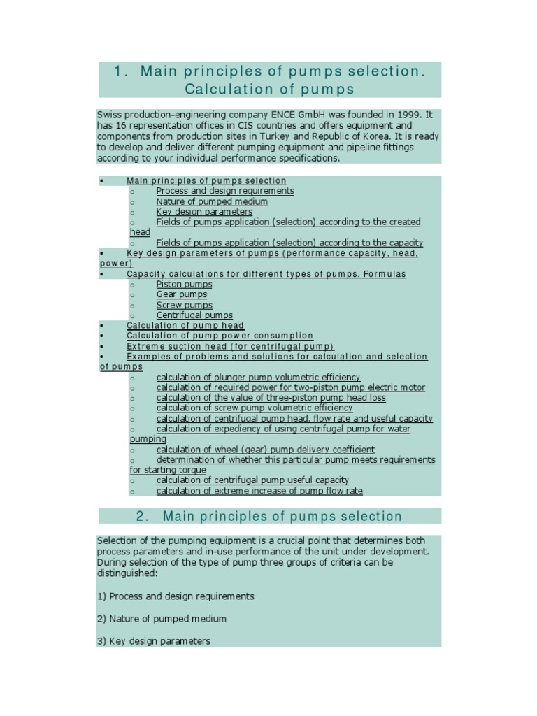 Main Principles of Pumps Selection | PDF | Pump | Gear