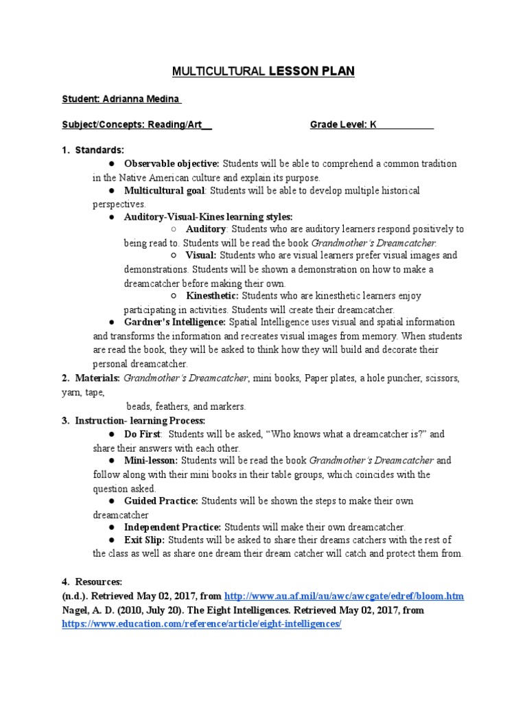 Lesson Plan: Multicultural | PDF | Mental Processes | Limbic System