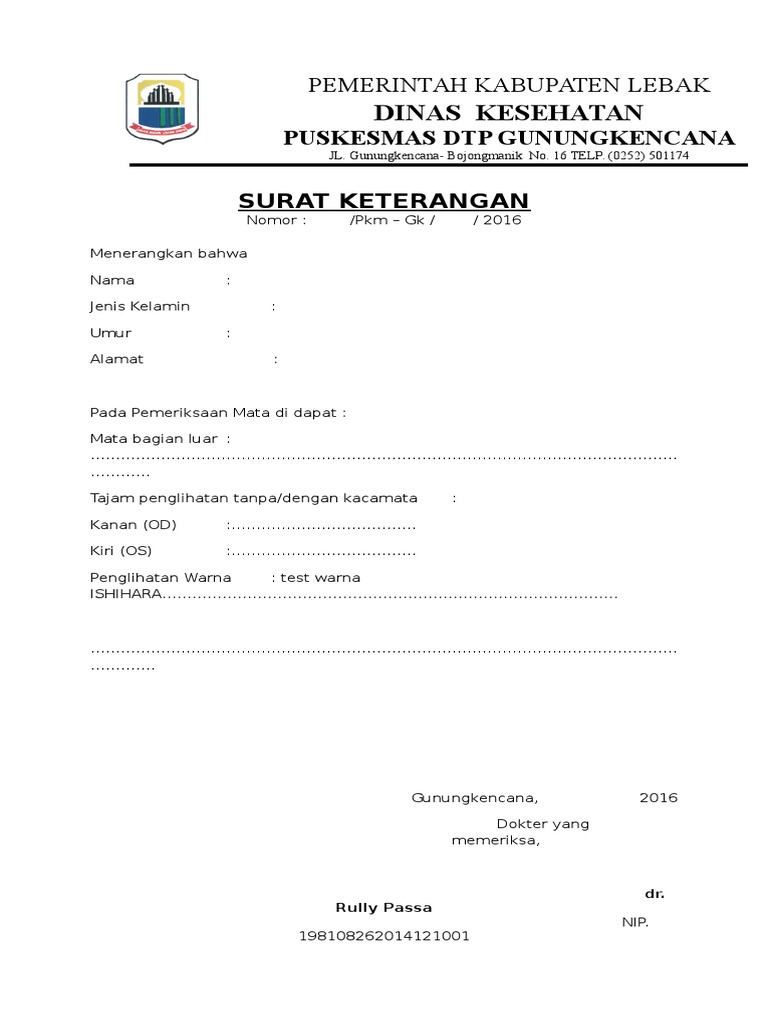 Surat Keterangan Pemeriksaan Mata | PDF | Kesehatan Holistik