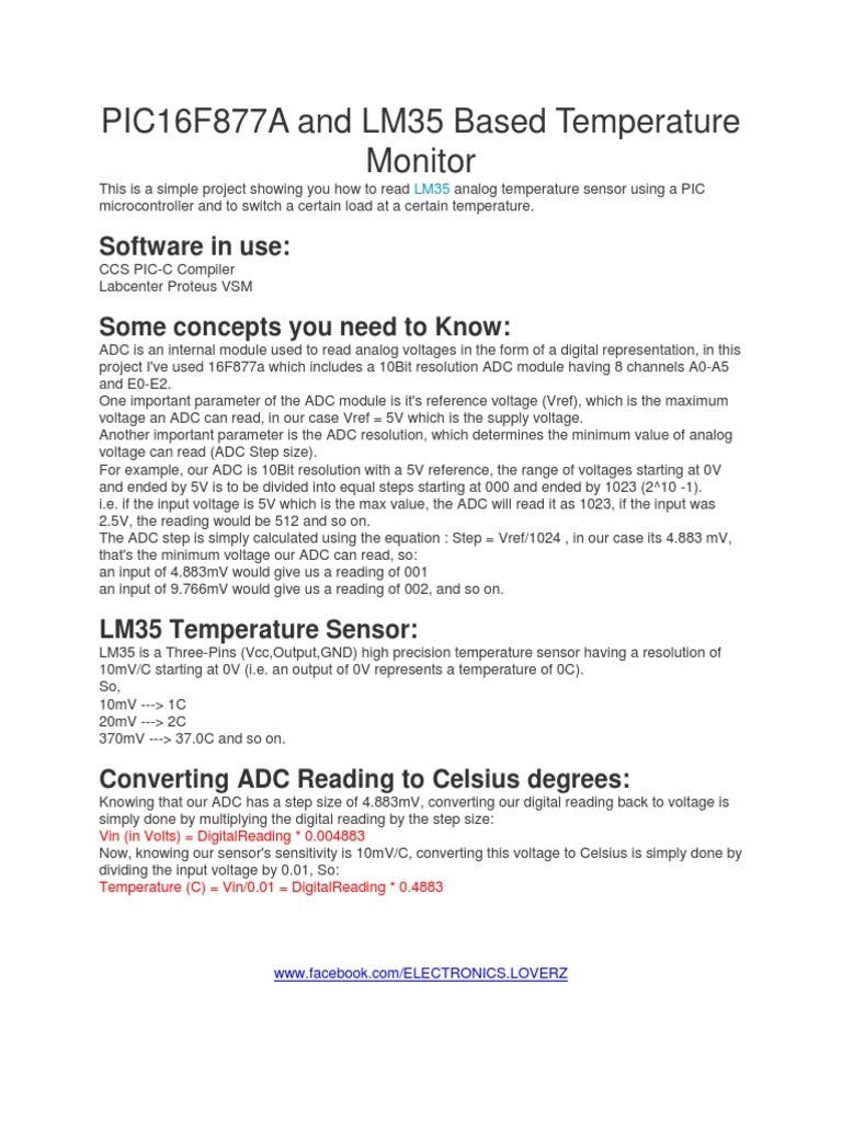 Monitoring Temperature and Controlling a Load Using PIC16F877A Microcontroller and LM35 ...