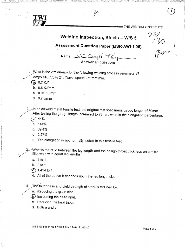 Cswip 3 1 Answer | PDF