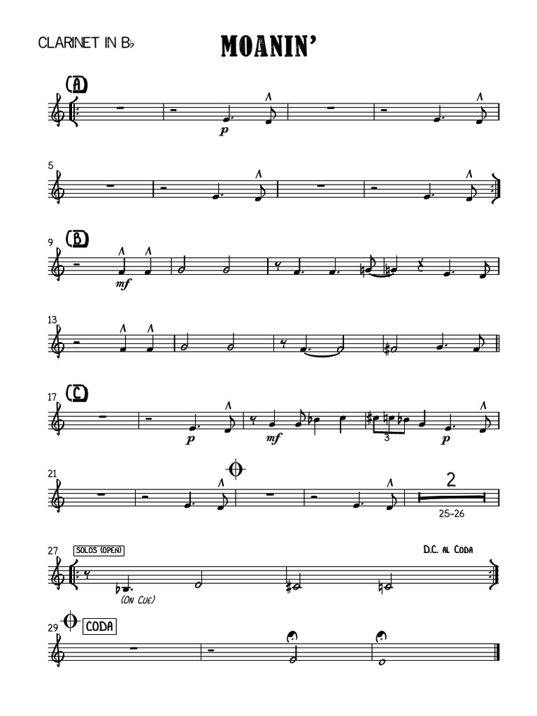 MOANIN - Clarinet in BB PDF | PDF
