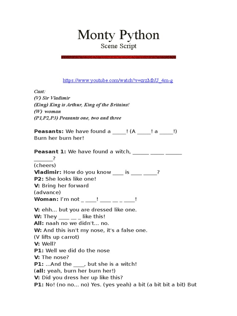 Monty Python Witch Activity Gaps | PDF
