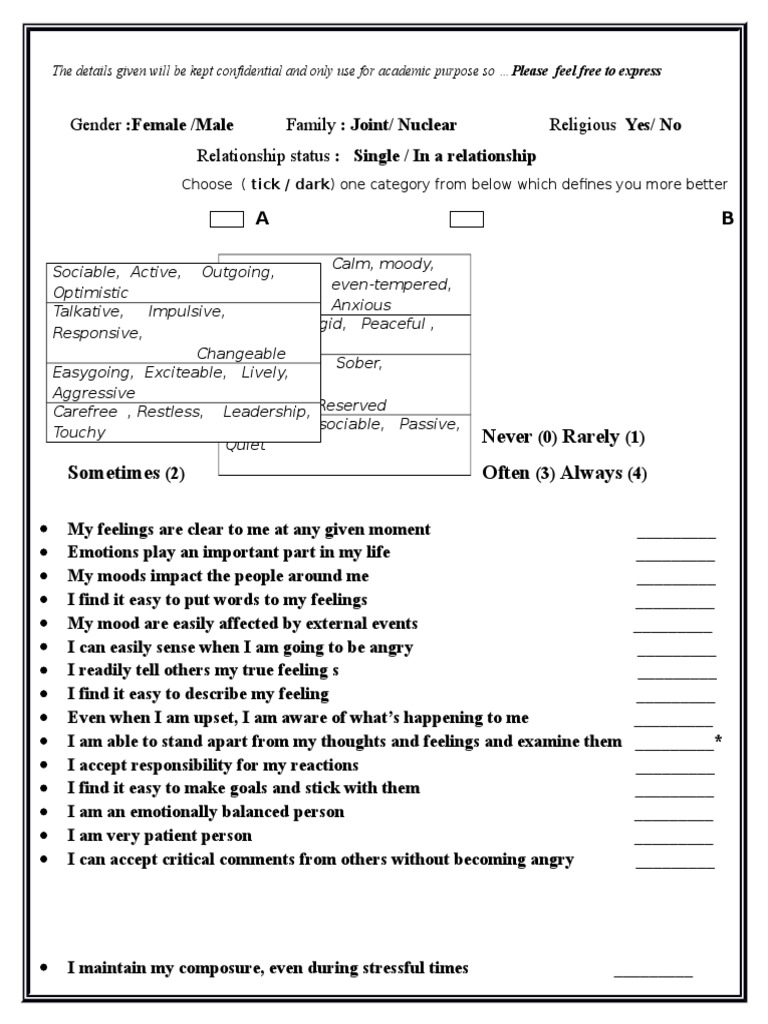 Assessing Emotional Intelligence: A Questionnaire Exploring Feelings ...