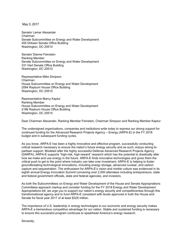 ARPA-E Letter | PDF | Clean Technology | Sustainable Energy