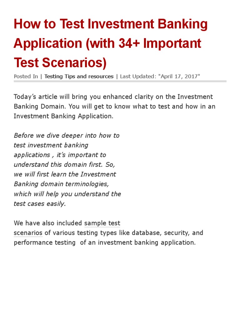 How to Test Investment Banking Application (with 34+ Important Test ...