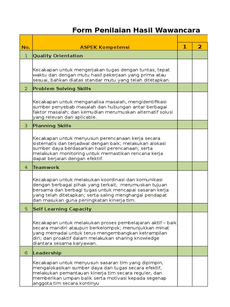 Form Penilaian Wawancara Karyawan | PDF | Karier & Perkembangan