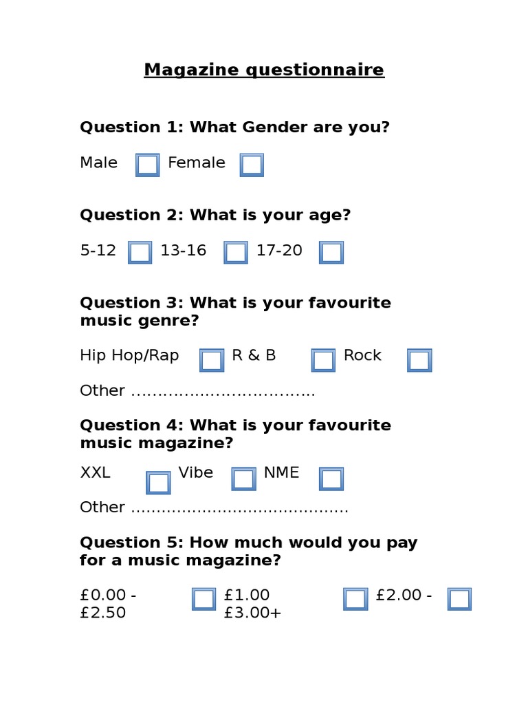 Magazine Questionnaire: Question 1: What Gender Are You? | PDF