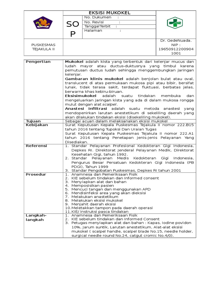 SOP Eksisi Mukokel | PDF