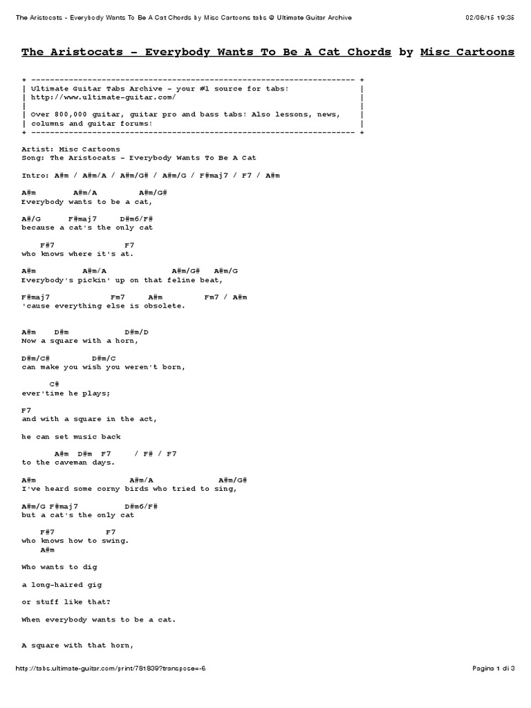 The Aristocats - Everybody Wants To Be A Cat Chords by Misc Cartoons ...