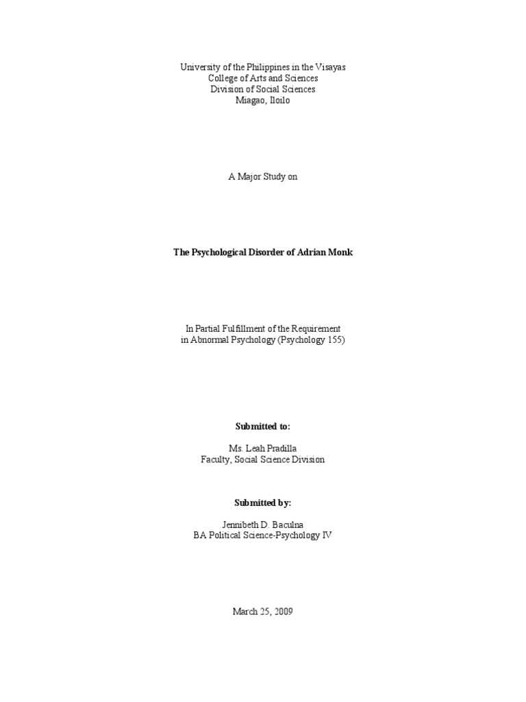 The Psychological Disorder of Adrian Monk | PDF | Obsessive–Compulsive ...