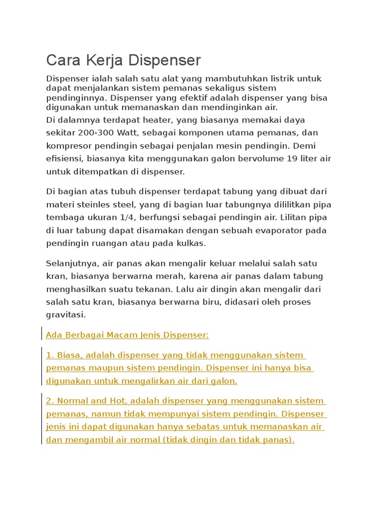 Cara Kerja Dispenser | PDF
