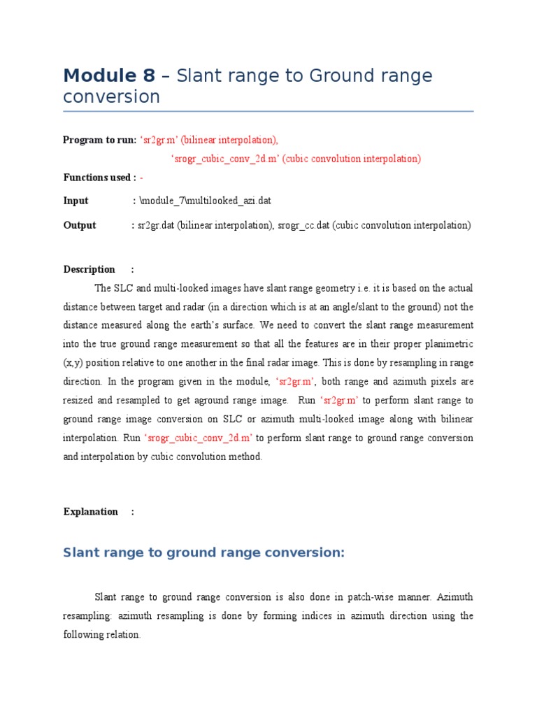 Slant to Ground Range Conversion Methods | PDF | Interpolation | Image ...