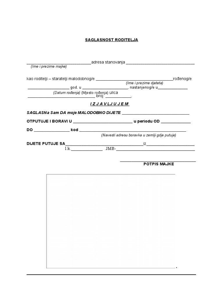 14 - Saglasnost Roditelja | PDF