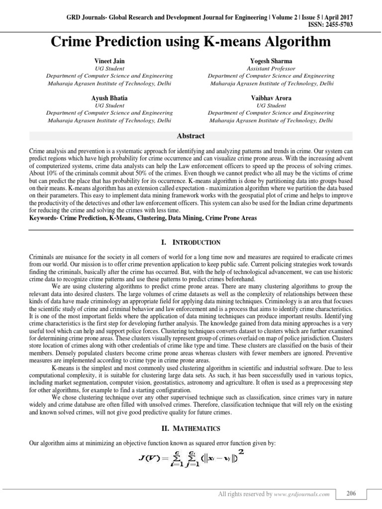 Crime Prediction Using K-Means Algorithm | PDF | Cluster Analysis | Crime Prevention