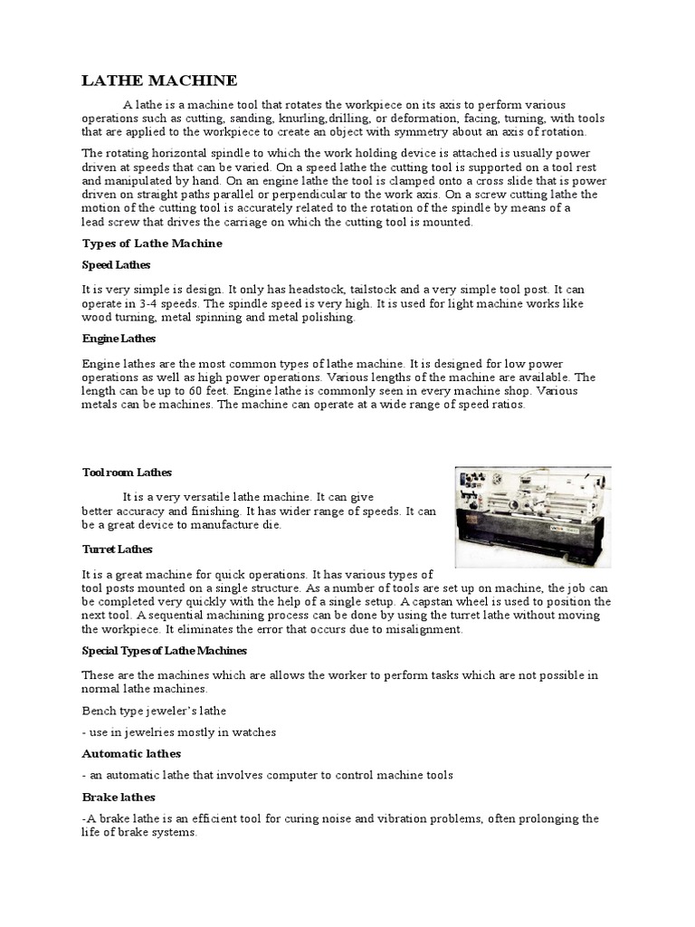 Lathe Machine | PDF | Manufactured Goods | Woodworking