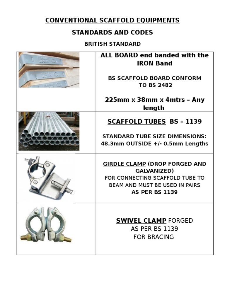 Conventional Scaffold Equipments Standards and Codes: British Standard ...