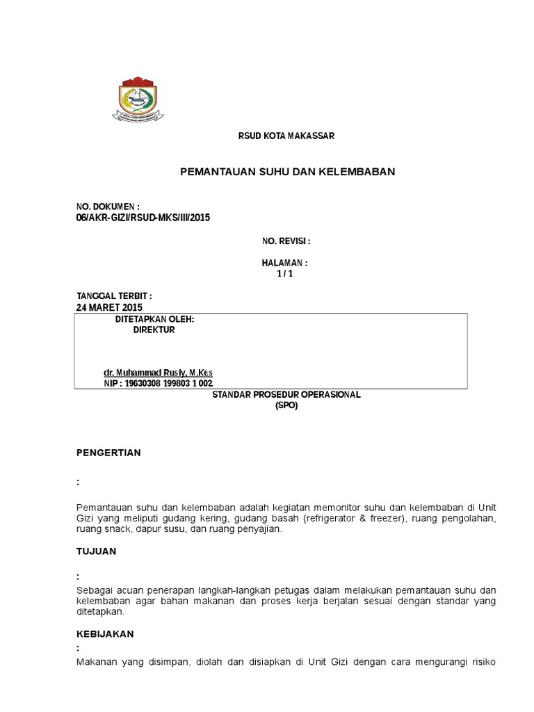 Sop Pemantauan Suhu Dan Kelembaban | PDF Sop Pemantauan Suhu Dan Kelembaban | PDF