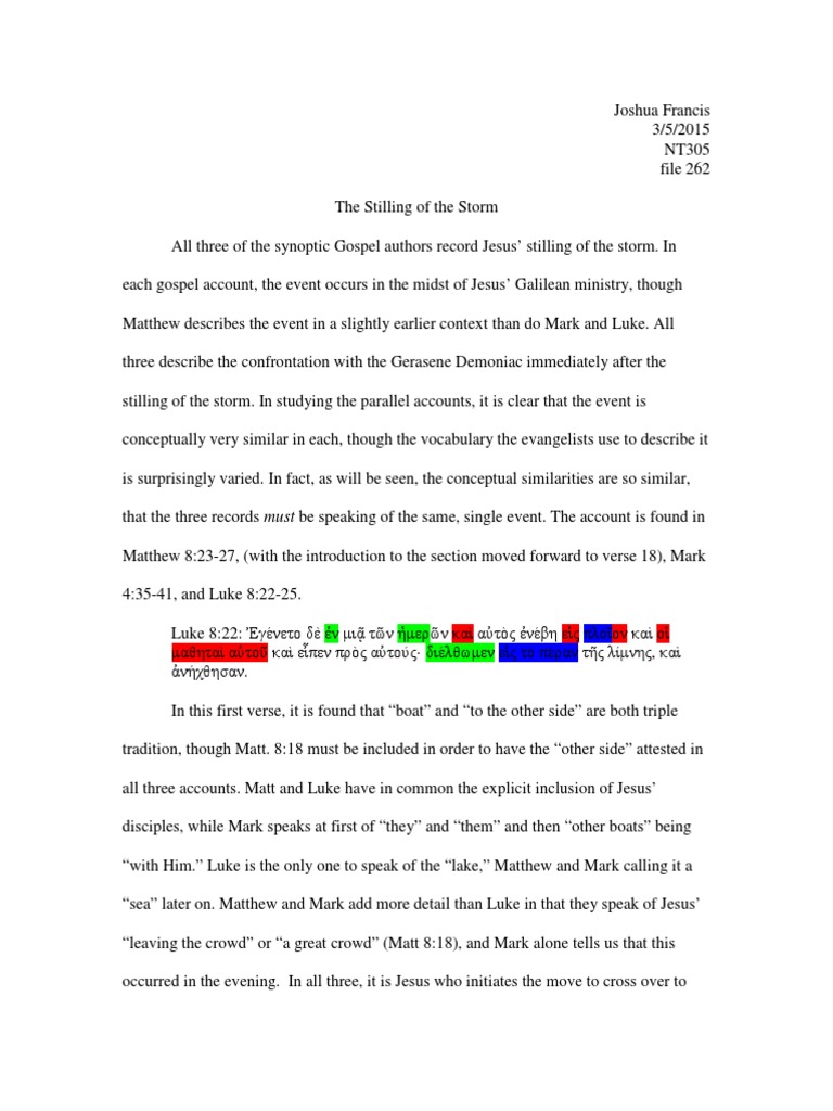 Parallel Passage Assignment PDF | PDF | Gospel Of Mark | Gospel Of Matthew