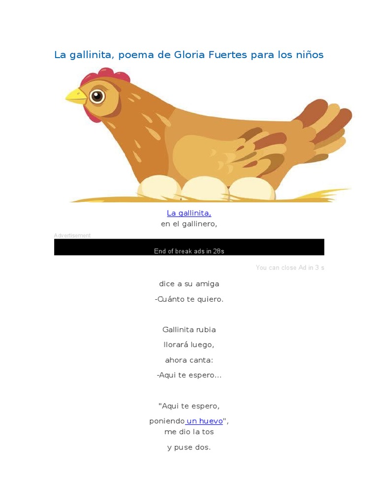 Poema infantil: La gallinita de Gloria Fuertes | PDF