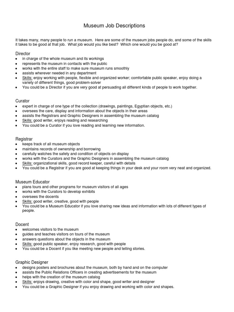 Museum Job Descriptions: Director | PDF | Curator | Museum