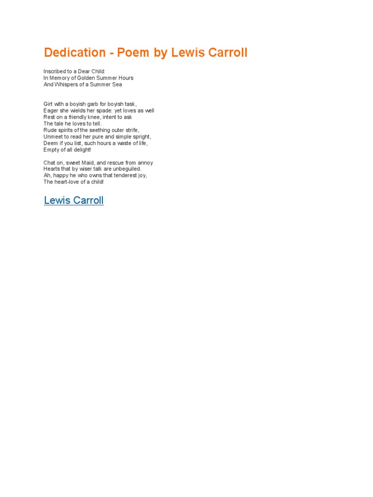 Dedication - Poem by Lewis Carroll | PDF