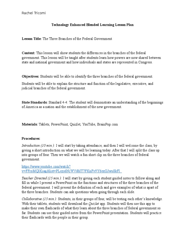 RT Template Technology Enhanced Blended Learning Lesson Plan | PDF ...