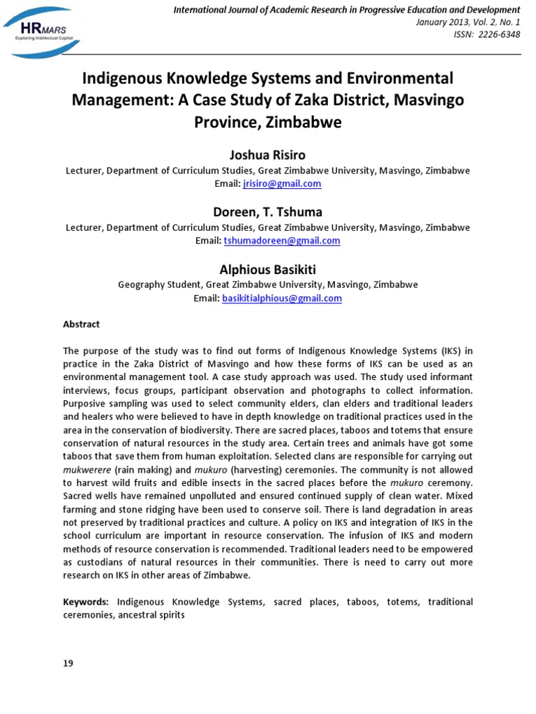 Indigenous Knowledge Systems and Environmental Management | PDF ...