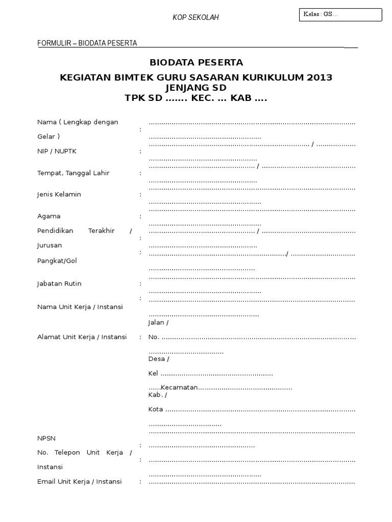 Form Biodata Peserta | PDF