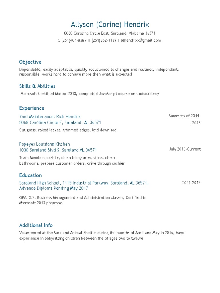 Allyson Hendrix Resume | PDF