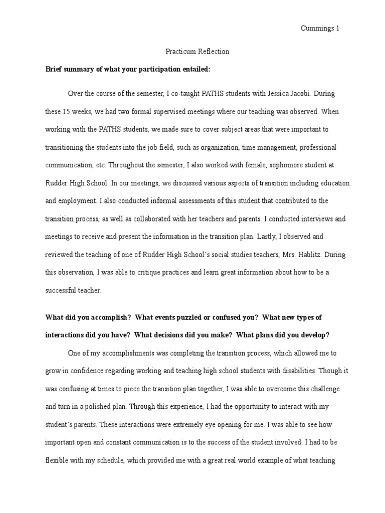 Practicum Reflection 1 | PDF