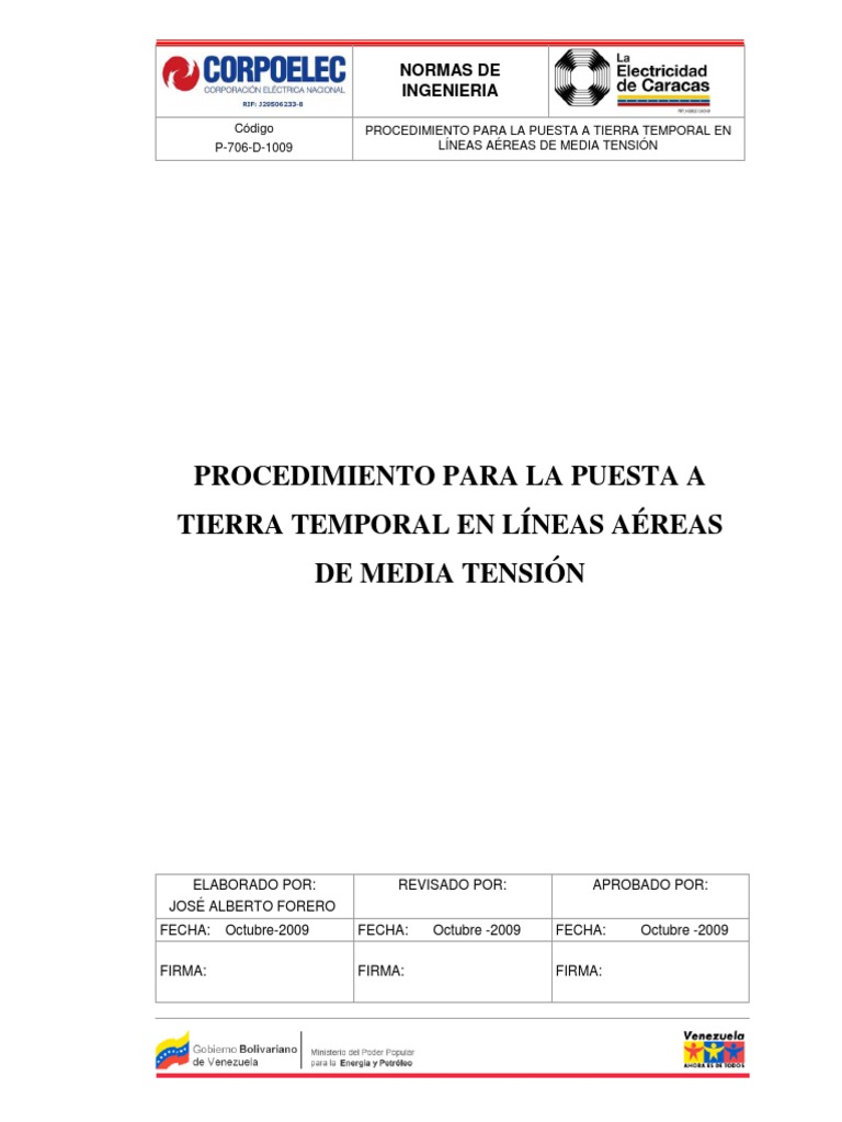 Procedimiento para La Puesta A Tierra Temporal en Líneas Aéreas de Media Tensión | PDF ...