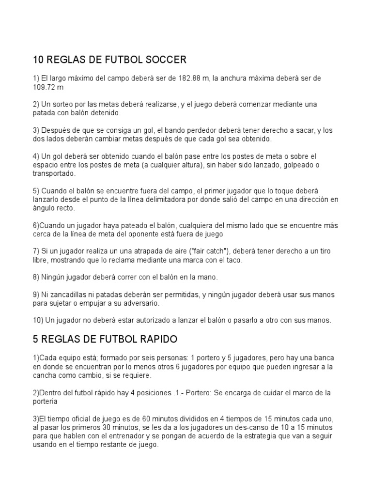 10 Reglas de Futbol Soccer | Reglas y regulaciones deportivas ...