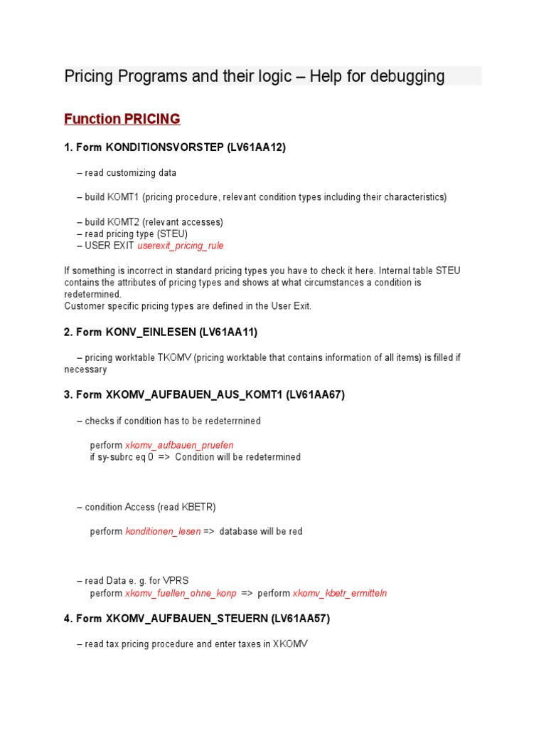 Debugging SAP Pricing Logic | PDF