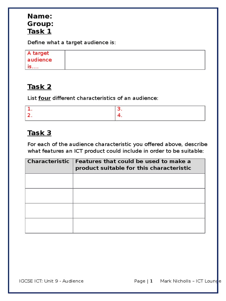Audience Worksheet | PDF | Psychological Concepts | Behavioural Sciences