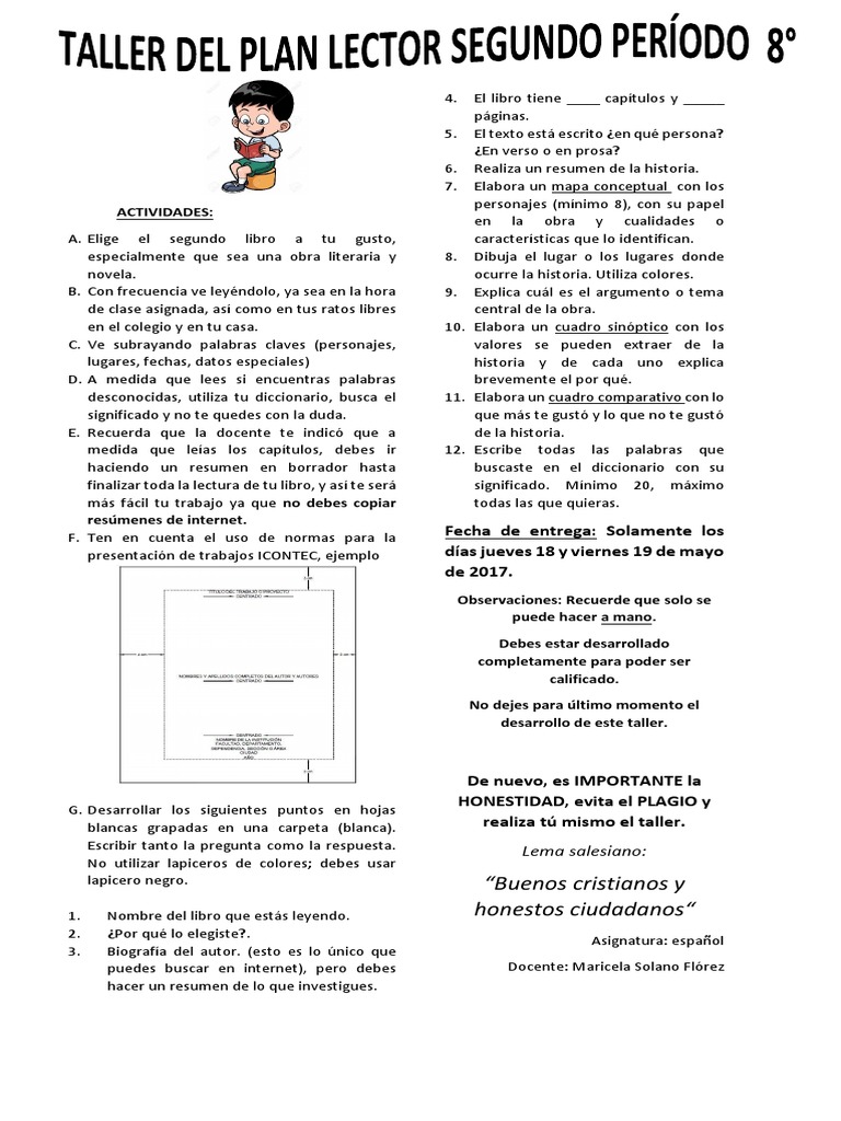 PLAN LECTOR segundo período 8° Taller | Diccionario | Libros