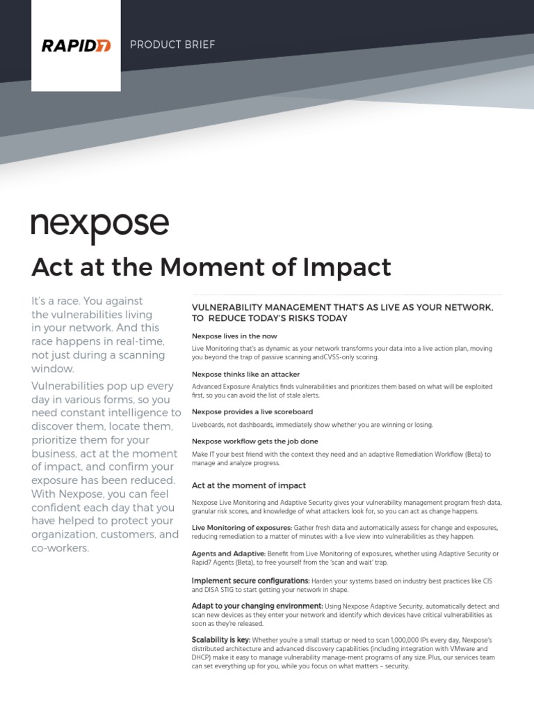 Rapid7 Nexpose Product Brief | PDF | Vulnerability (Computing) | Information Governance
