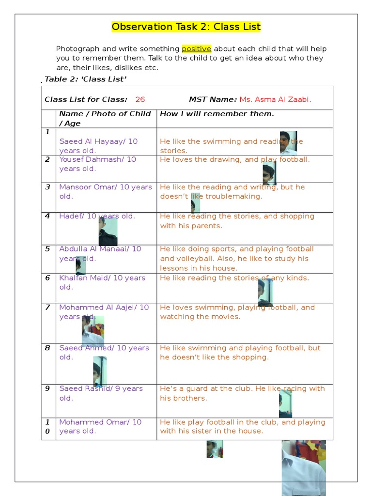 Observation Task 2: Class List | PDF