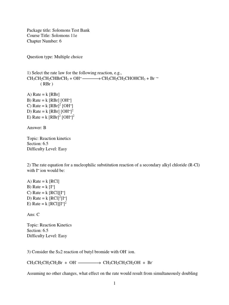 Chapter 6 Test Bank | PDF | Chemical Reactions | Solvent